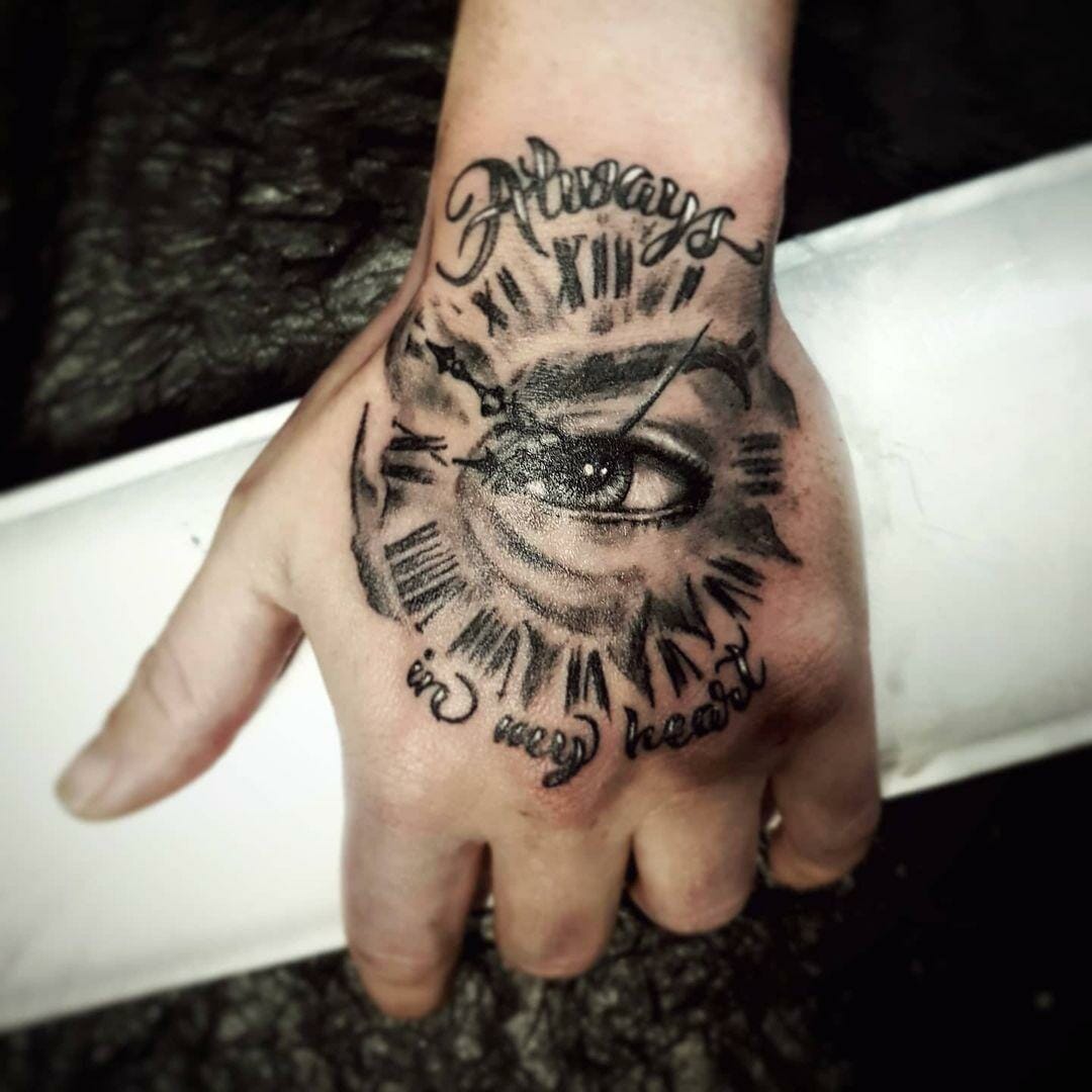 55 Striking Clock Tattoos on Hands for the Modern Man - Psycho Tats