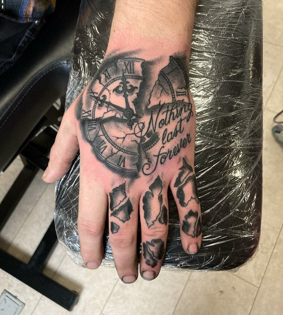 55 Striking Clock Tattoos on Hands for the Modern Man - Psycho Tats
