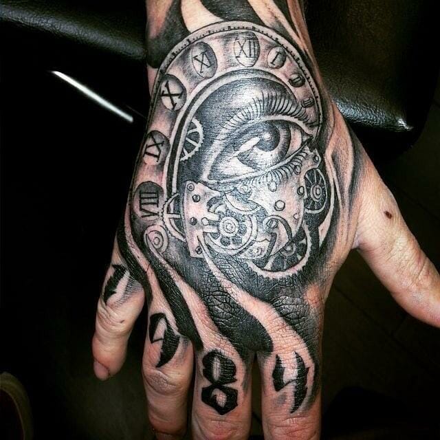 55 Striking Clock Tattoos on Hands for the Modern Man - Psycho Tats