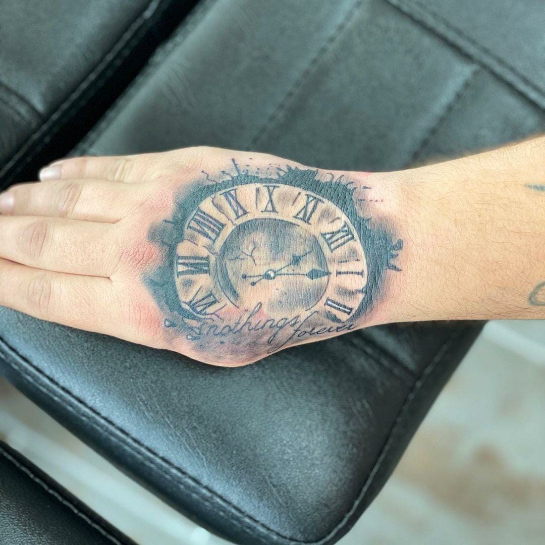 55 Striking Clock Tattoos on Hands for the Modern Man - Psycho Tats