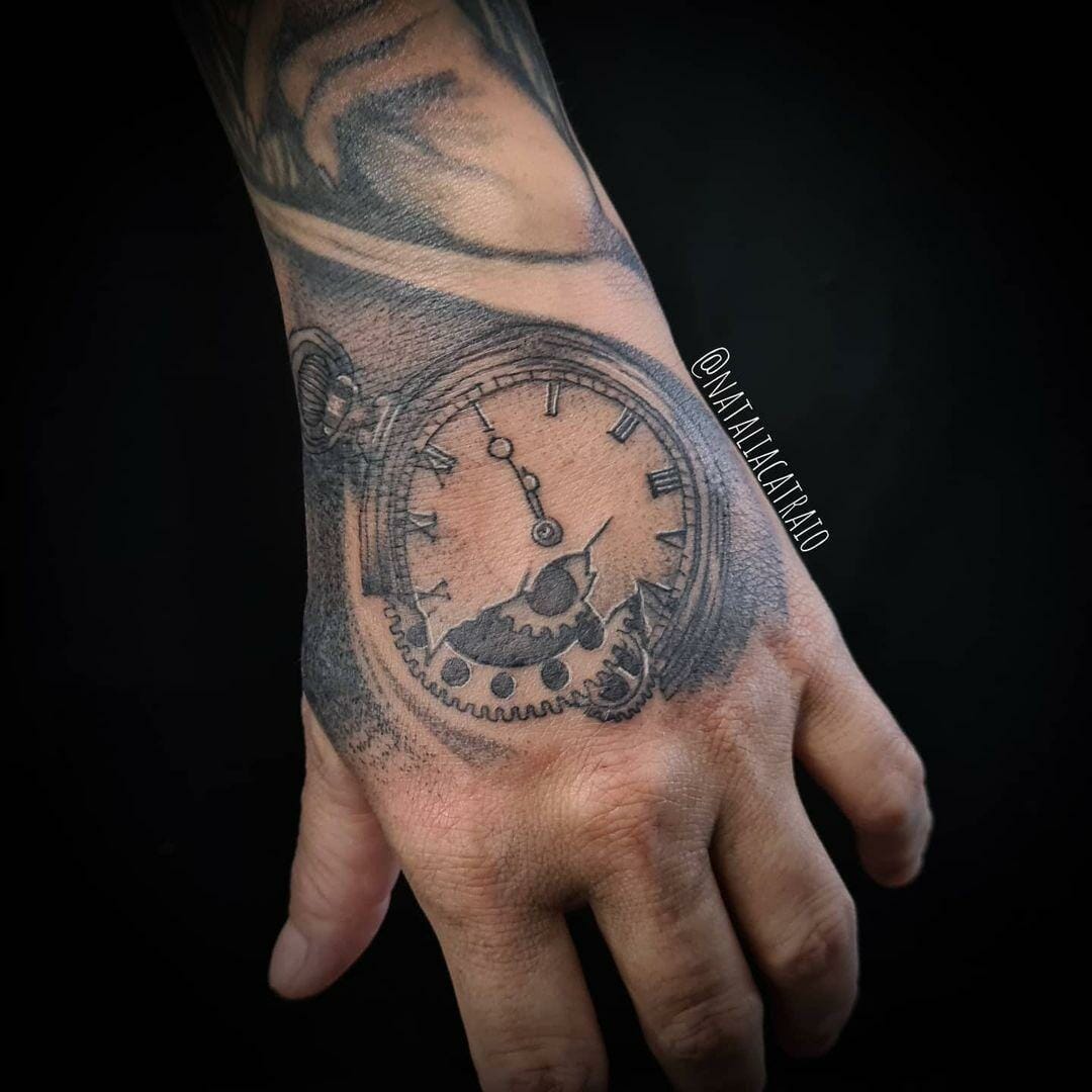 55 Striking Clock Tattoos on Hands for the Modern Man - Psycho Tats