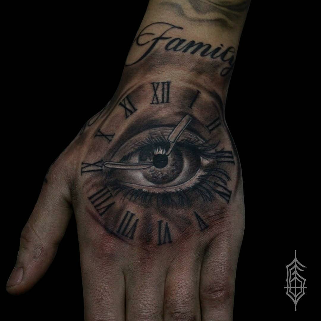 55 Striking Clock Tattoos on Hands for the Modern Man - Psycho Tats