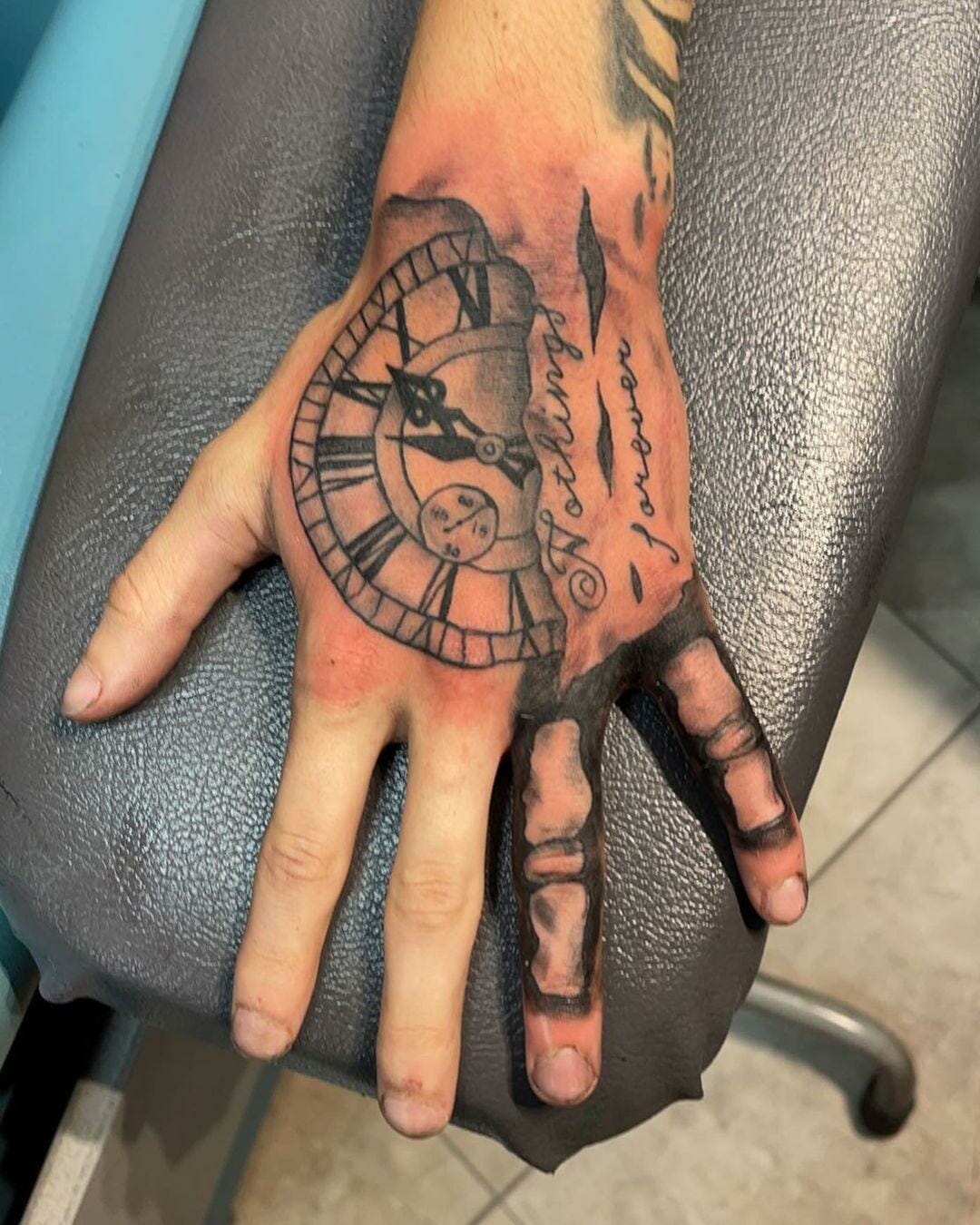 55 Striking Clock Tattoos on Hands for the Modern Man - Psycho Tats