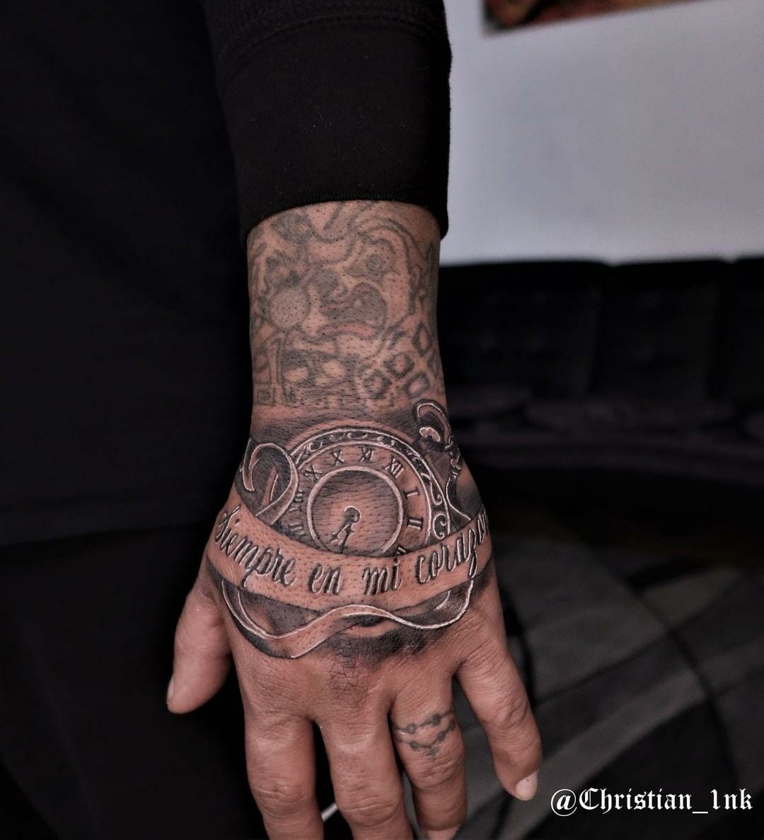 55 Striking Clock Tattoos on Hands for the Modern Man - Psycho Tats