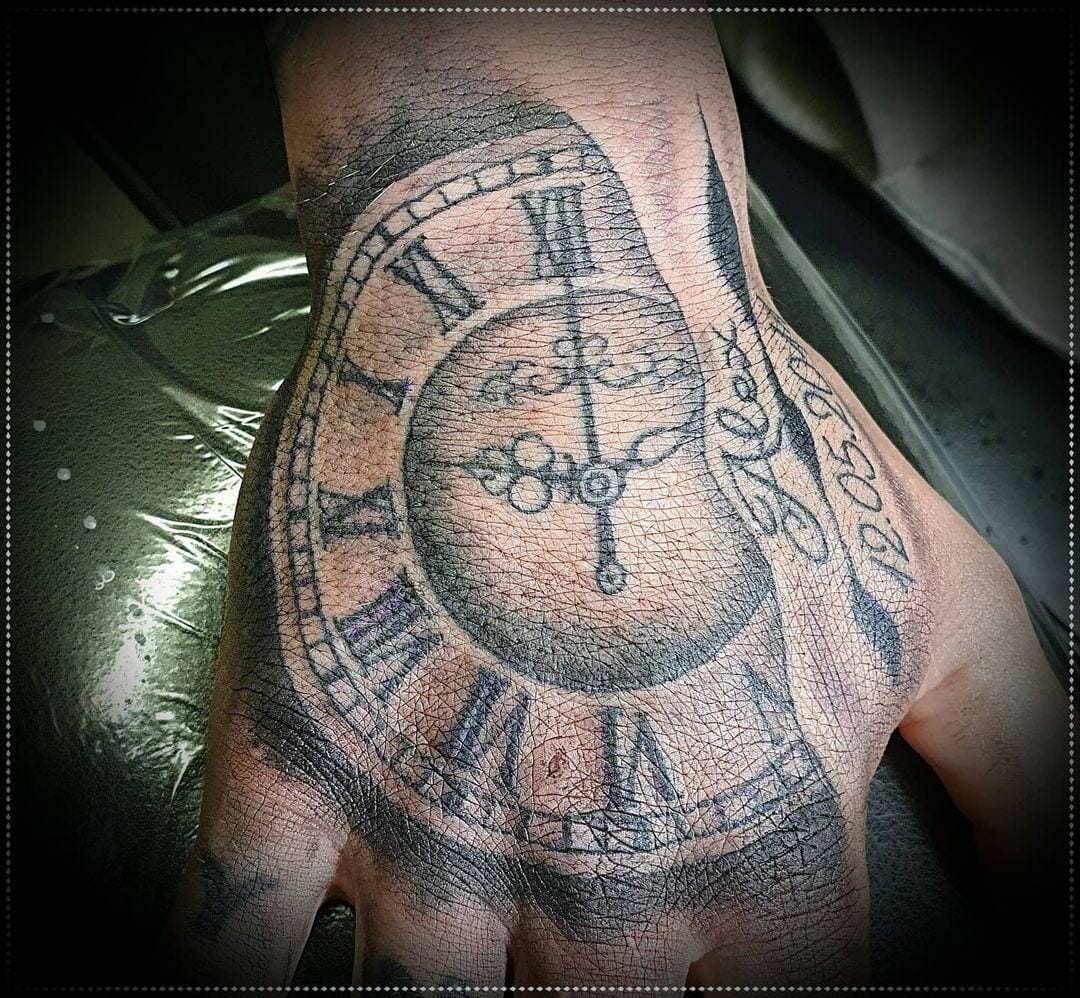 55 Striking Clock Tattoos on Hands for the Modern Man - Psycho Tats