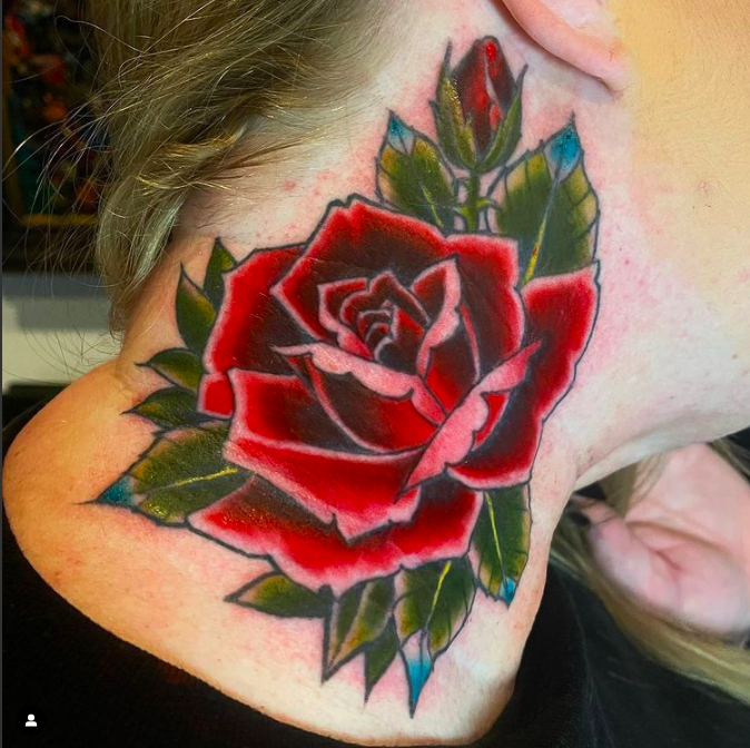 44 Great Modern Rose Tattoo Ideas For Neck - Psycho Tats