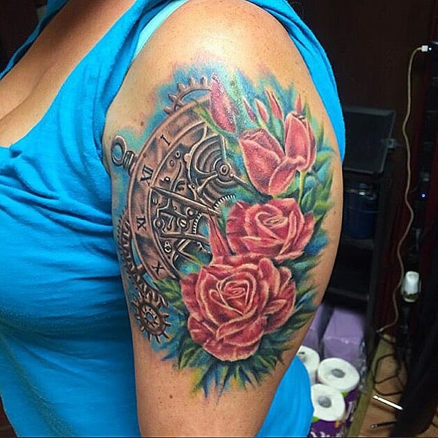 60 Floral Moments: Captivating Flower Clock Tattoos to Inspire - Psycho ...