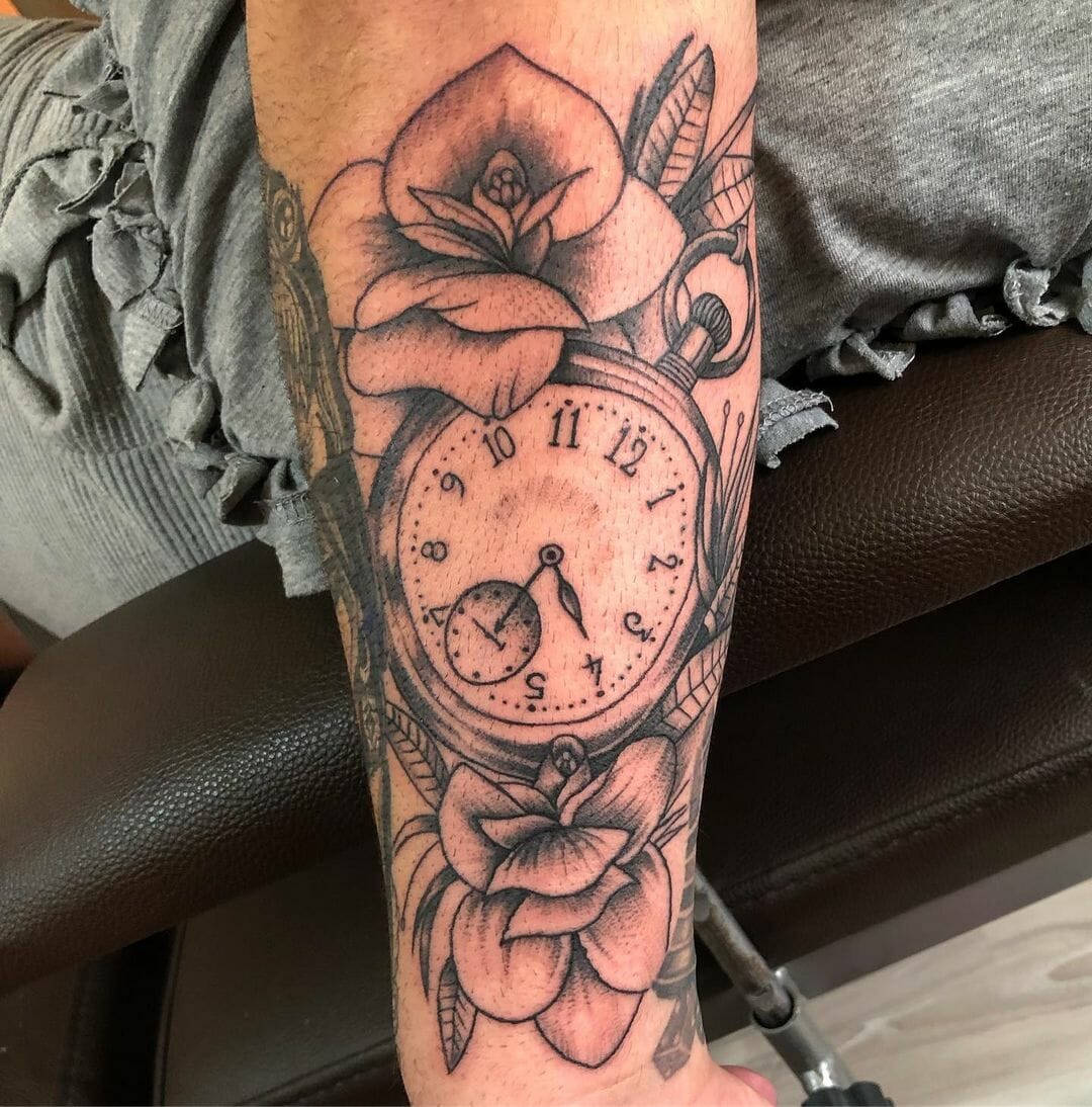 60 Floral Moments: Captivating Flower Clock Tattoos to Inspire - Psycho ...