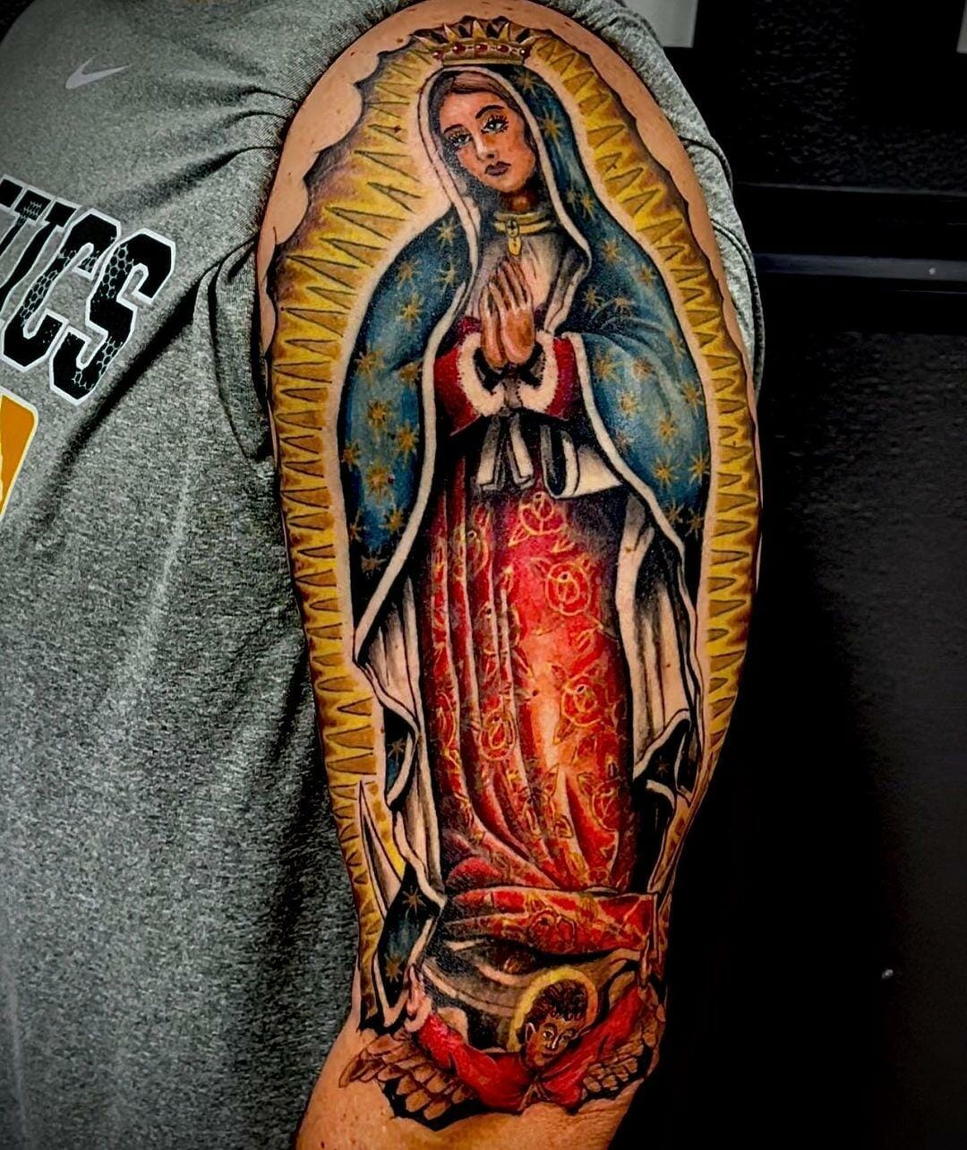 54 Adorable Virgin Mary Shoulder Tattoos To Feel Her Presence - Psycho Tats