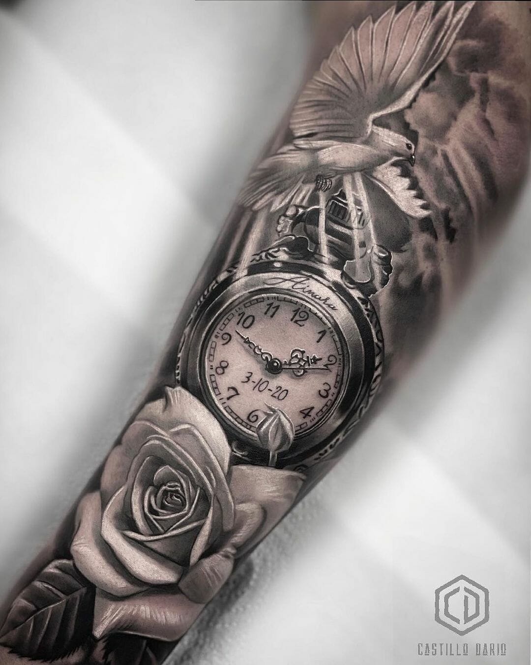 60 Floral Moments: Captivating Flower Clock Tattoos to Inspire - Psycho ...