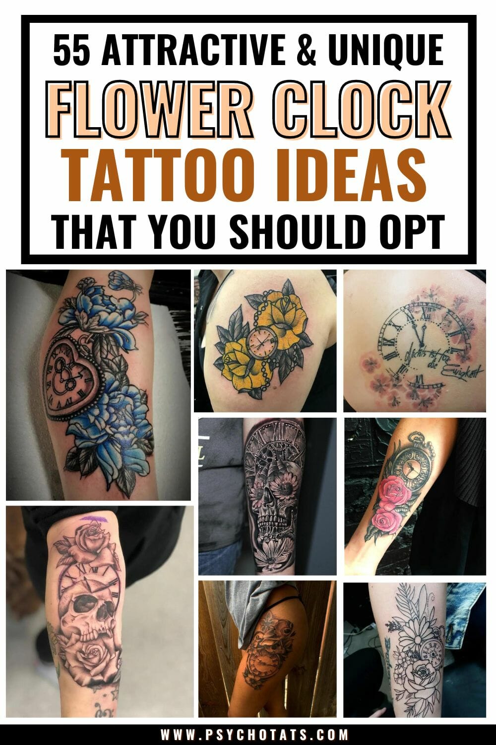 60 Floral Moments: Captivating Flower Clock Tattoos to Inspire - Psycho ...