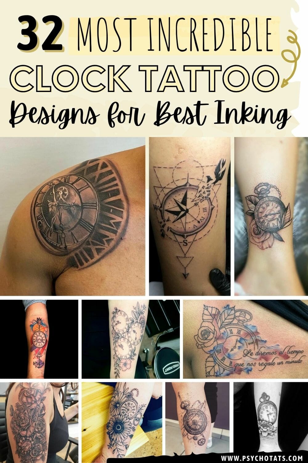 32 New Incredible Clock Tattoo Designs for Best Inking - Psycho Tats